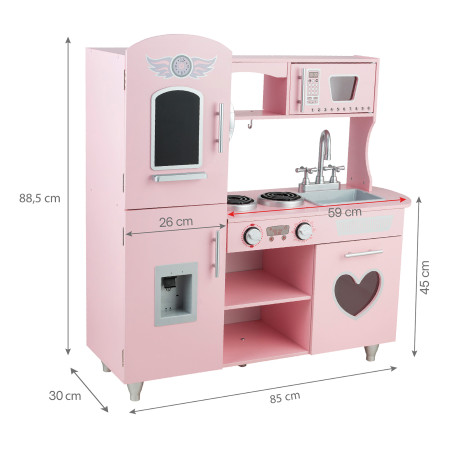Drewniana różowa kuchnia dla dzieci TinyTotsKitchen z lodówką